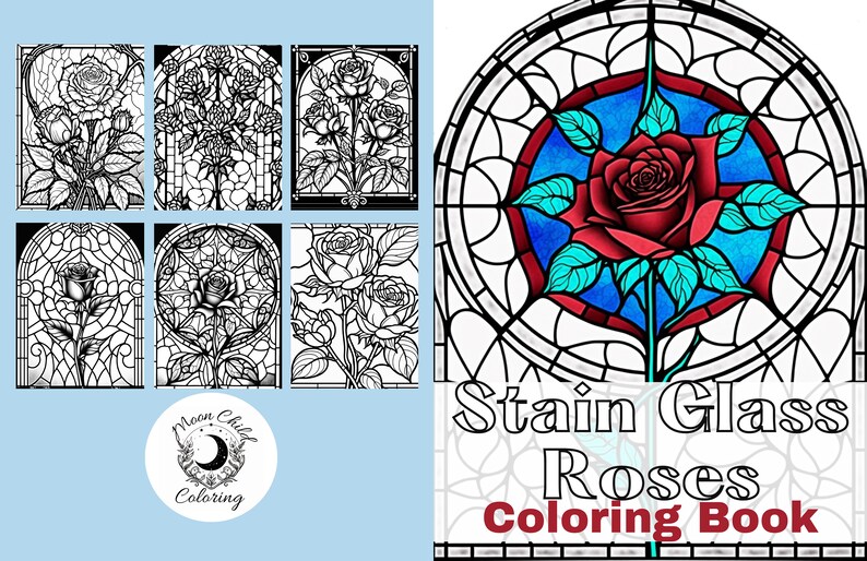 Stain Glass Roses Coloring Book | 30 Digital Download Printable Pages ...