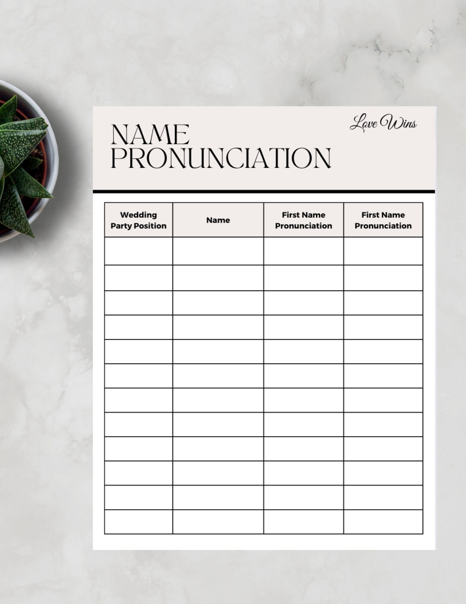 Simple Name List Name Sheet for Wedding Bridal Party Names Organized ...