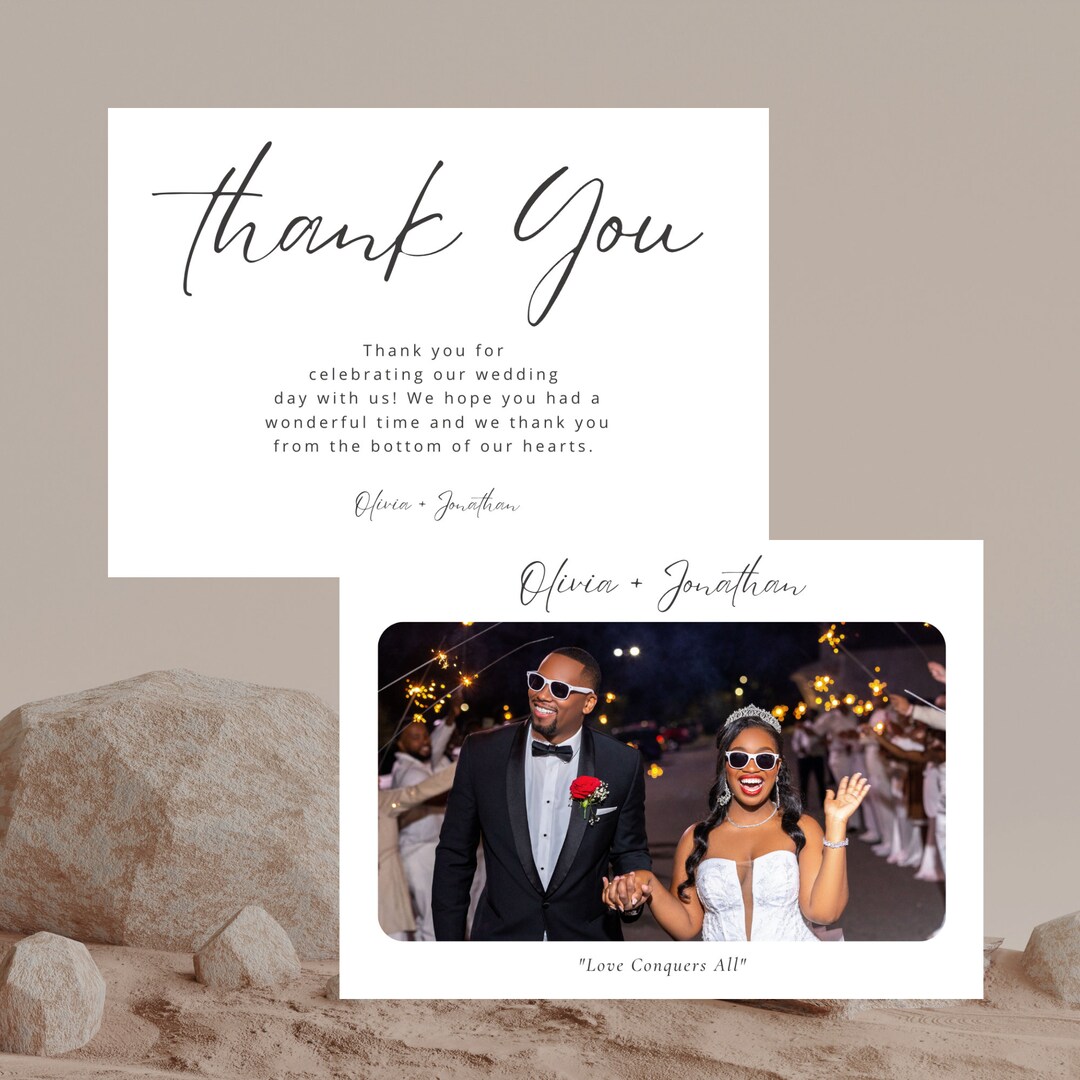 Wedding Thank You Cards With Photo | 5x7 Canva Template | Double Sided ...
