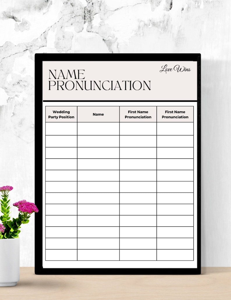 Simple Name List | Name Sheet for Wedding | Bridal Party Names ...