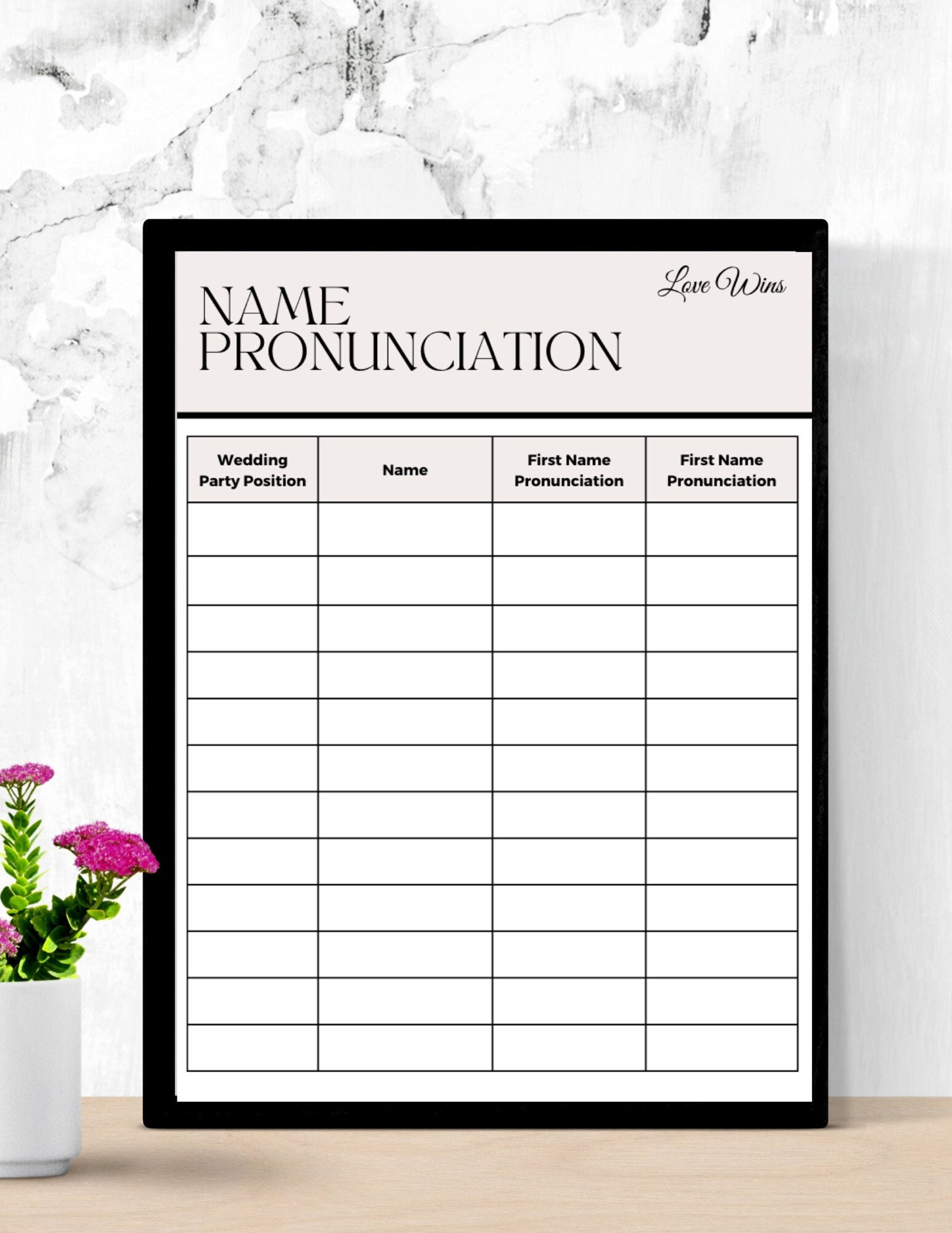 Simple Name List Name Sheet for Wedding Bridal Party Names Organized ...