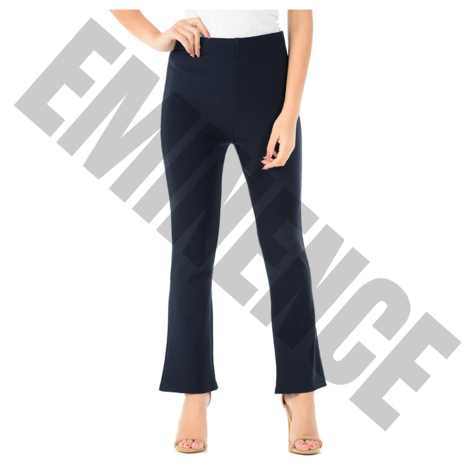 Womens Bootleg Trousers Ladies Bootcut Stretch Finely Ribbed Pants ...