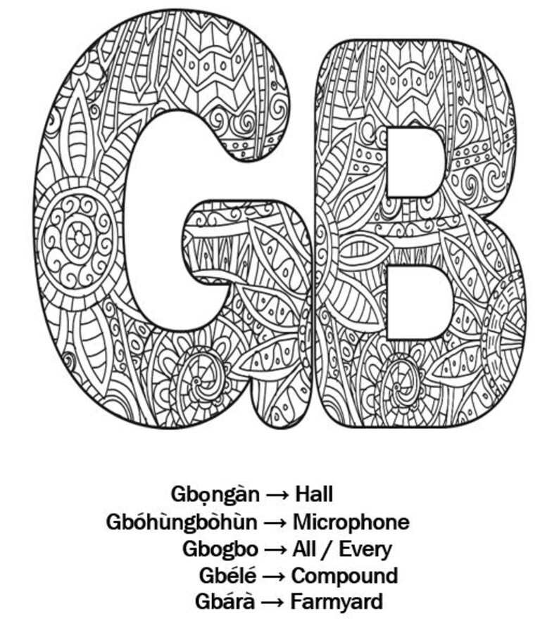 Yoruba Alphabet Coloring Book A-Y | Learn 100 + Words | African ...