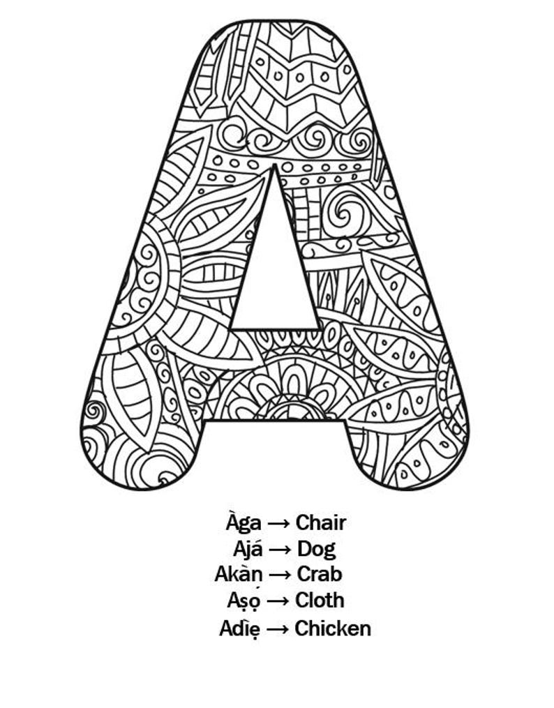 Yoruba Alphabet Coloring Book A-Y | Learn 100 + Words | African ...
