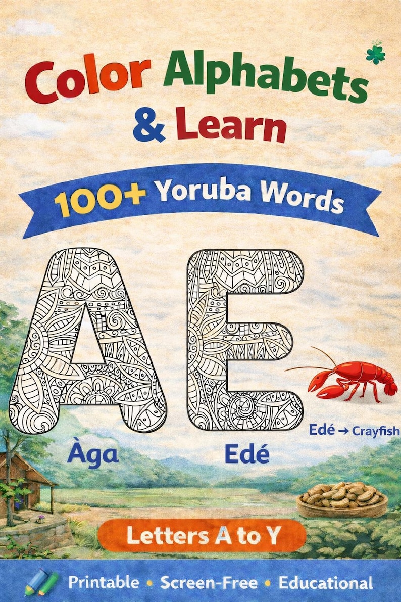 Yoruba Alphabet Coloring Book A-Y | Learn 100 + Words | African ...