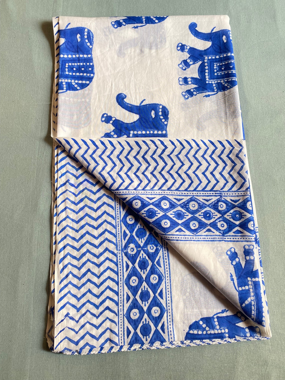 Elephant Block Print Scarf, Organic Cotton Handmade Pareo Scarf, Ethnic ...