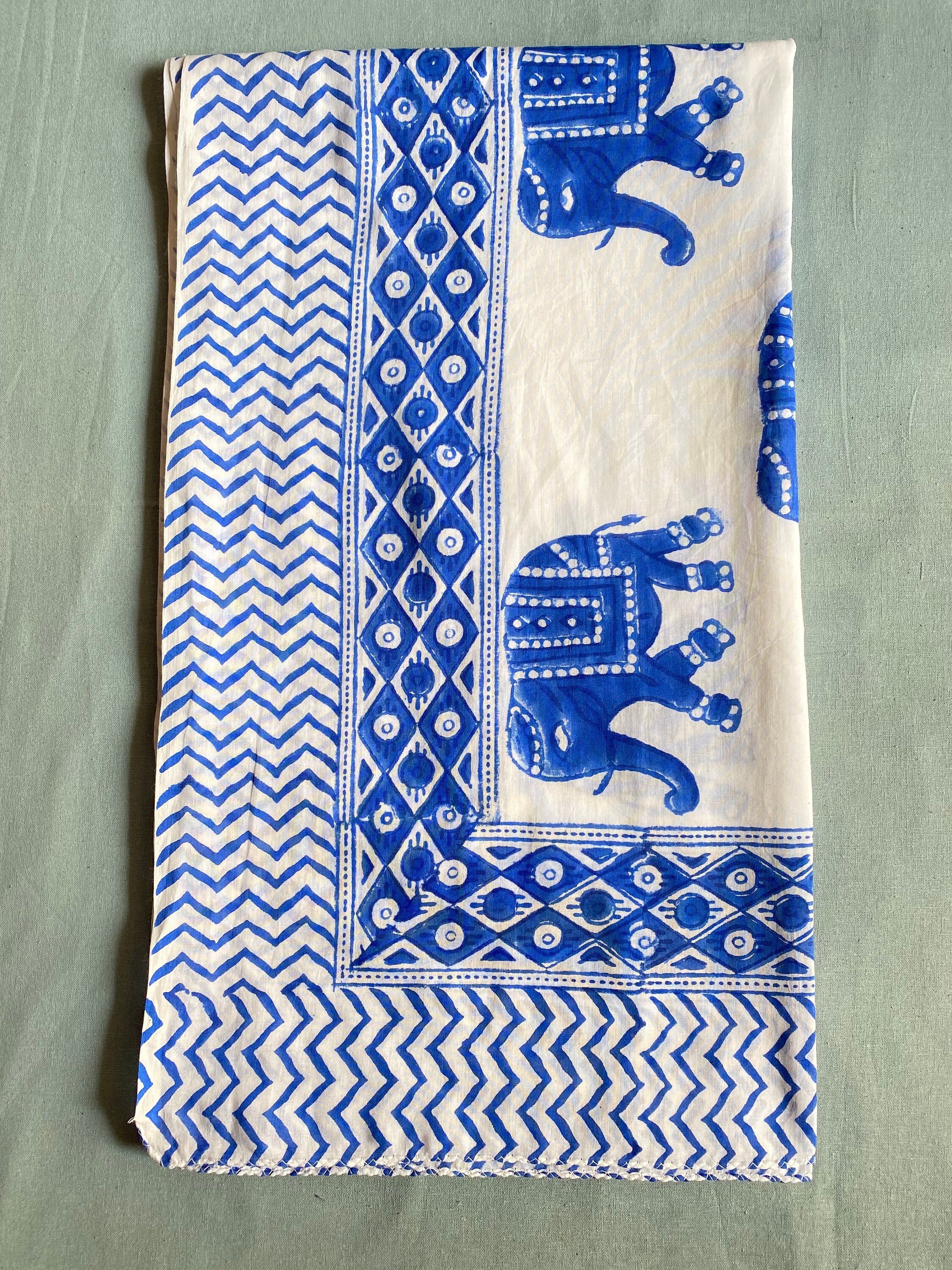 Elephant Block Print Cotton Scarf: Handmade Beach Sarong - Etsy