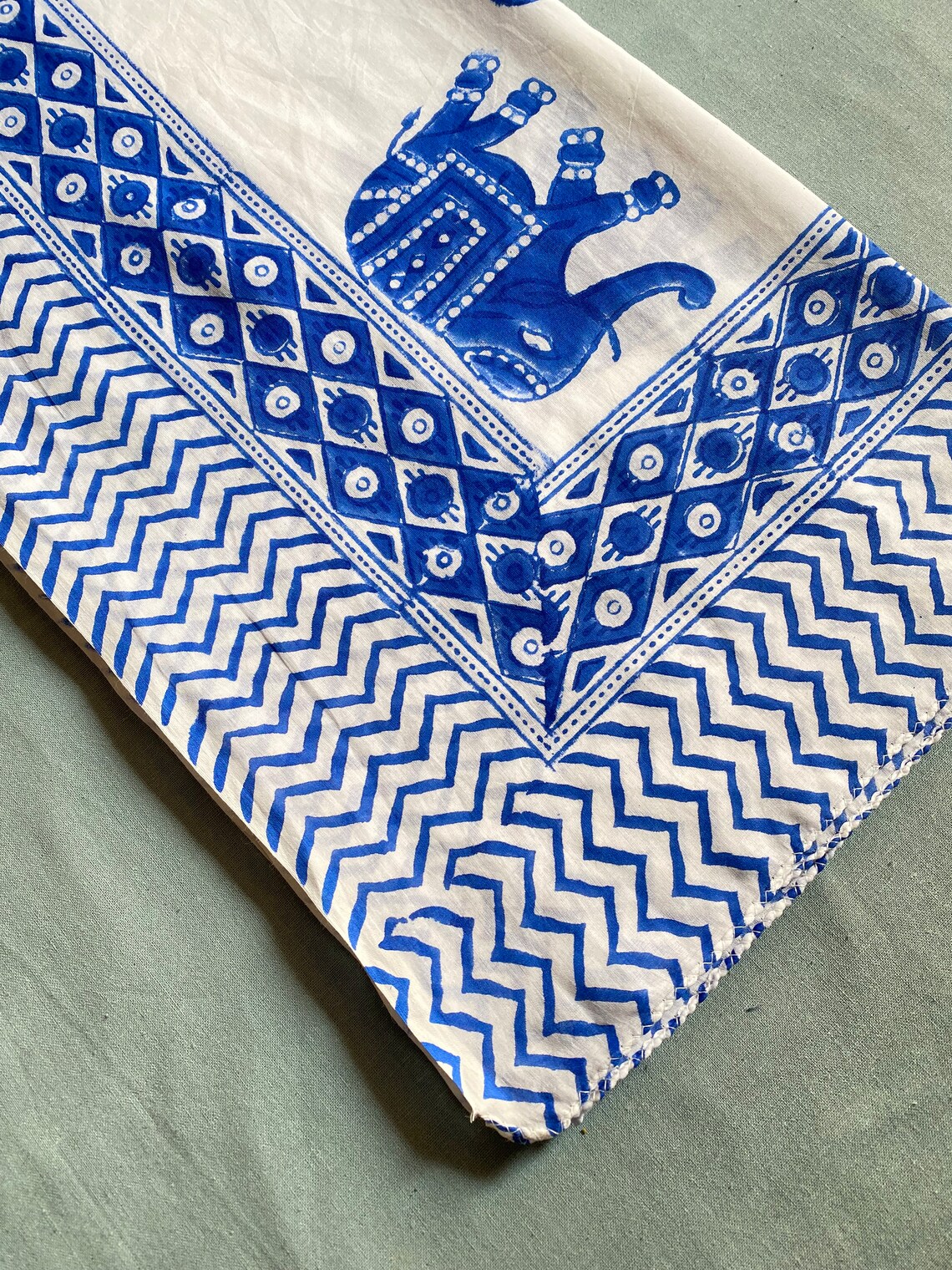 Elephant Block Print Scarf, Organic Cotton Handmade Pareo Scarf, Ethnic ...