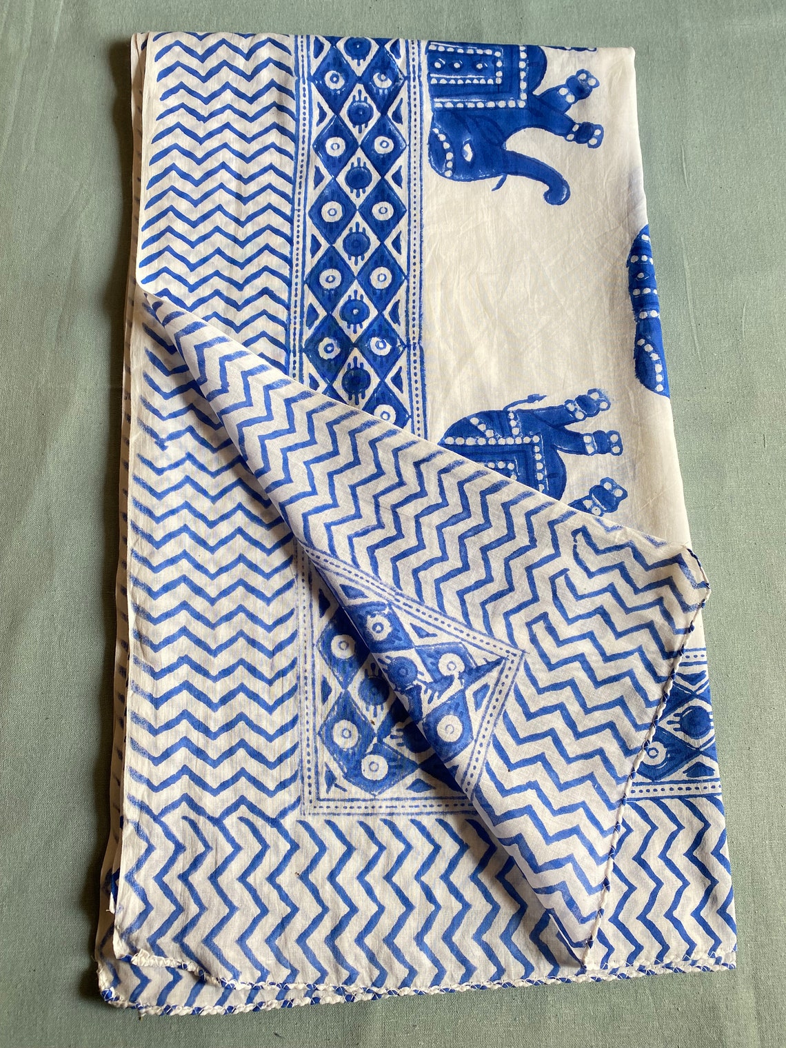 Elephant Block Print Scarf, Organic Cotton Handmade Pareo Scarf, Ethnic ...