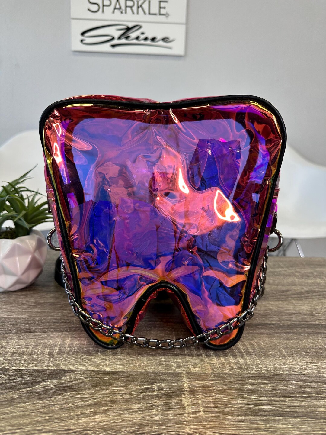 Clear Pink Iridescent Mini Tooth Backpack/purse – Dental Fashion With ...