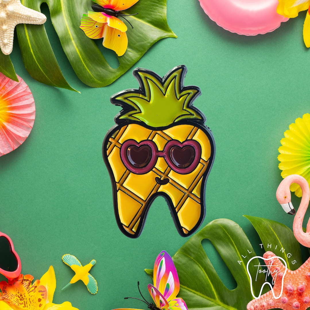 Dental Themed Pineapple With Sunglasses Tooth Shaped Enamel Pin ...