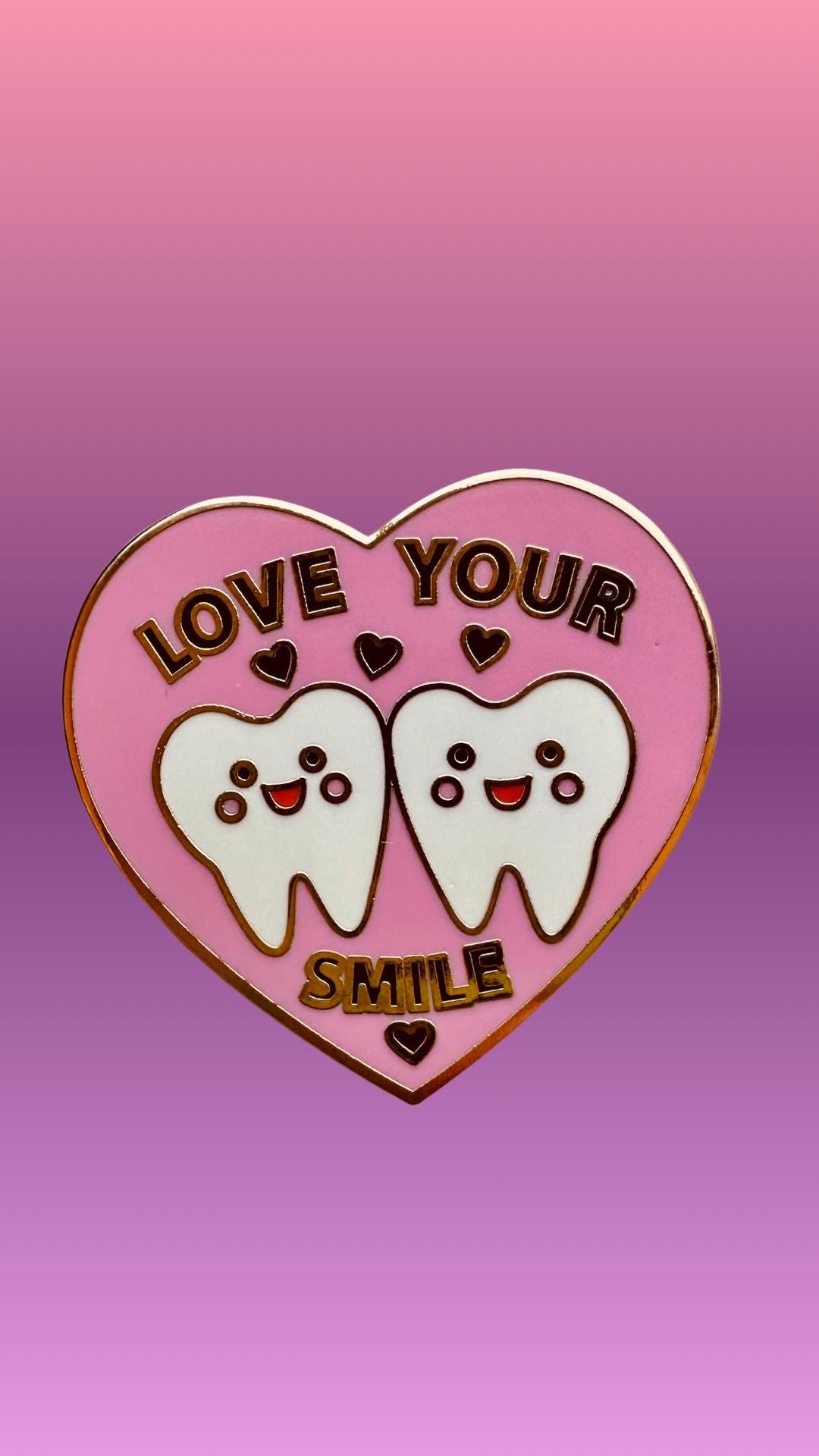 Valentine's Day Love Your Smile Tooth Shaped Enamel Pin. Showcase for ...