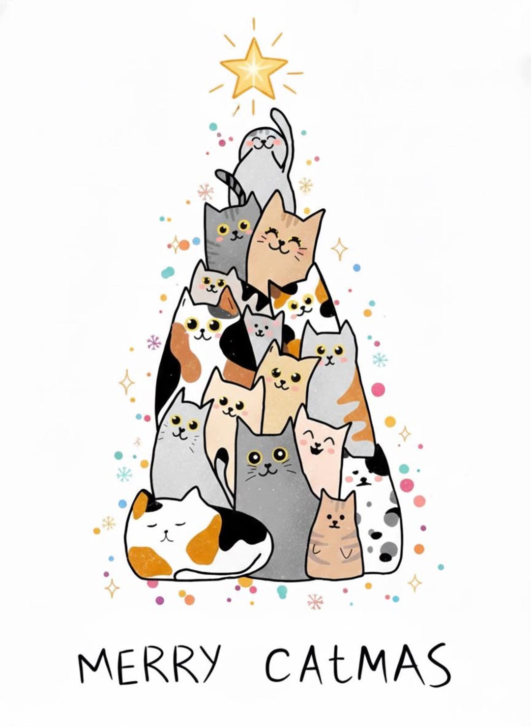 Happy Cat Christmas Tree Clipart | Kawaii Catmas PNG File | Purrfect ...