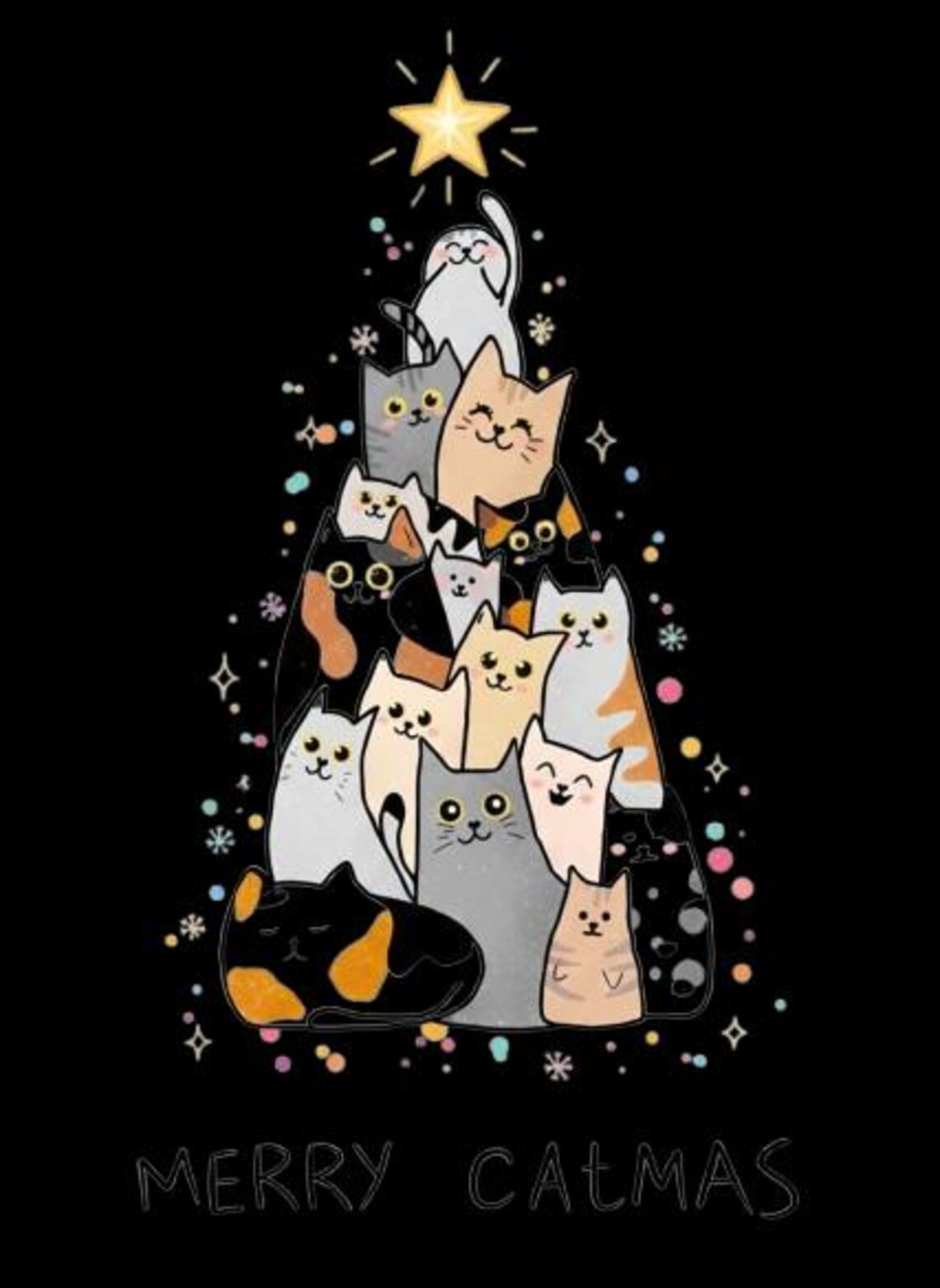 Happy Cat Christmas Tree Clipart | Kawaii Catmas PNG File | Purrfect ...