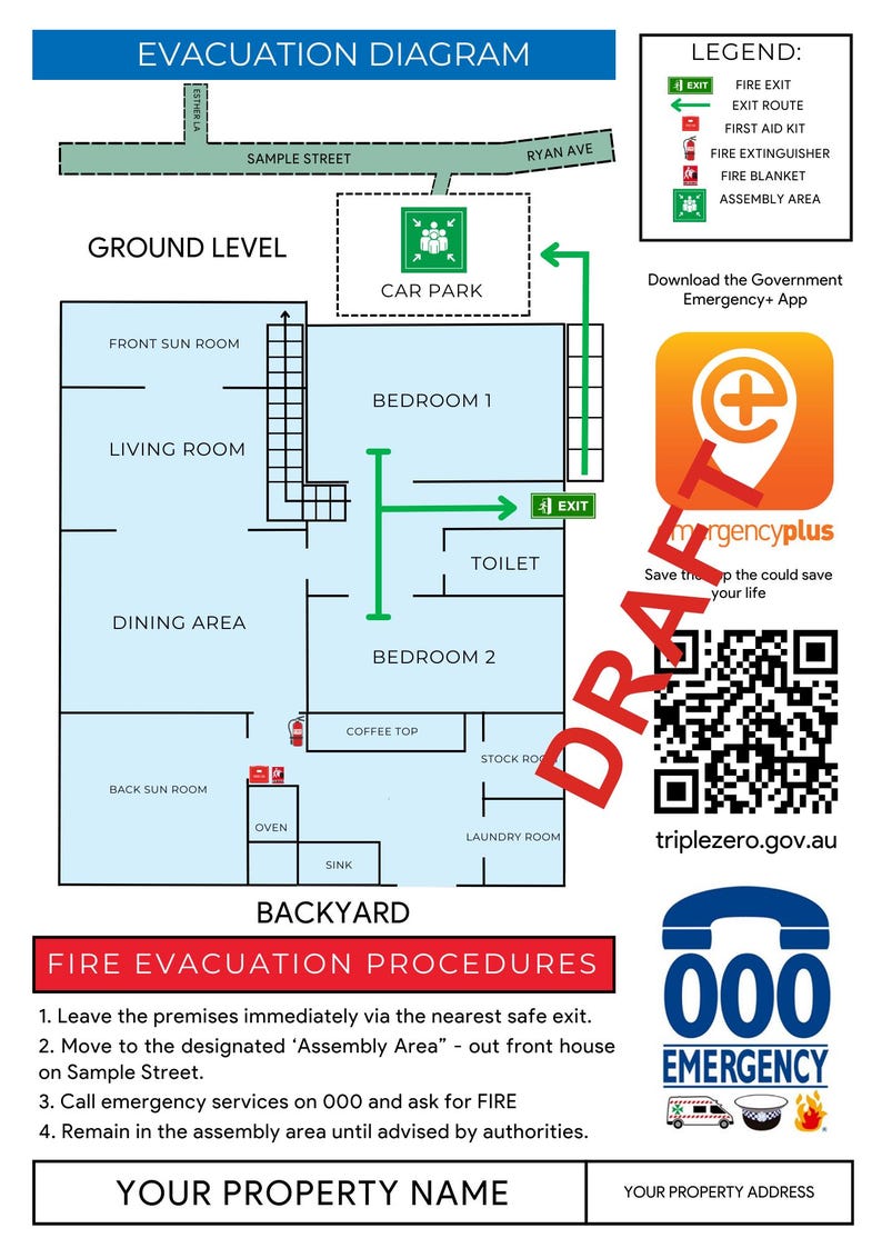 Custom Fire Evacuation Diagram Service for Airbnb & Stayz | Australian ...
