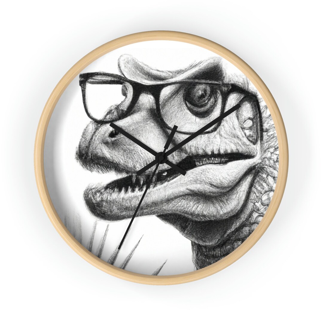 T-rex, Nursery Clock, Wall Clock, Dinosaur Clock, Black and White, T ...