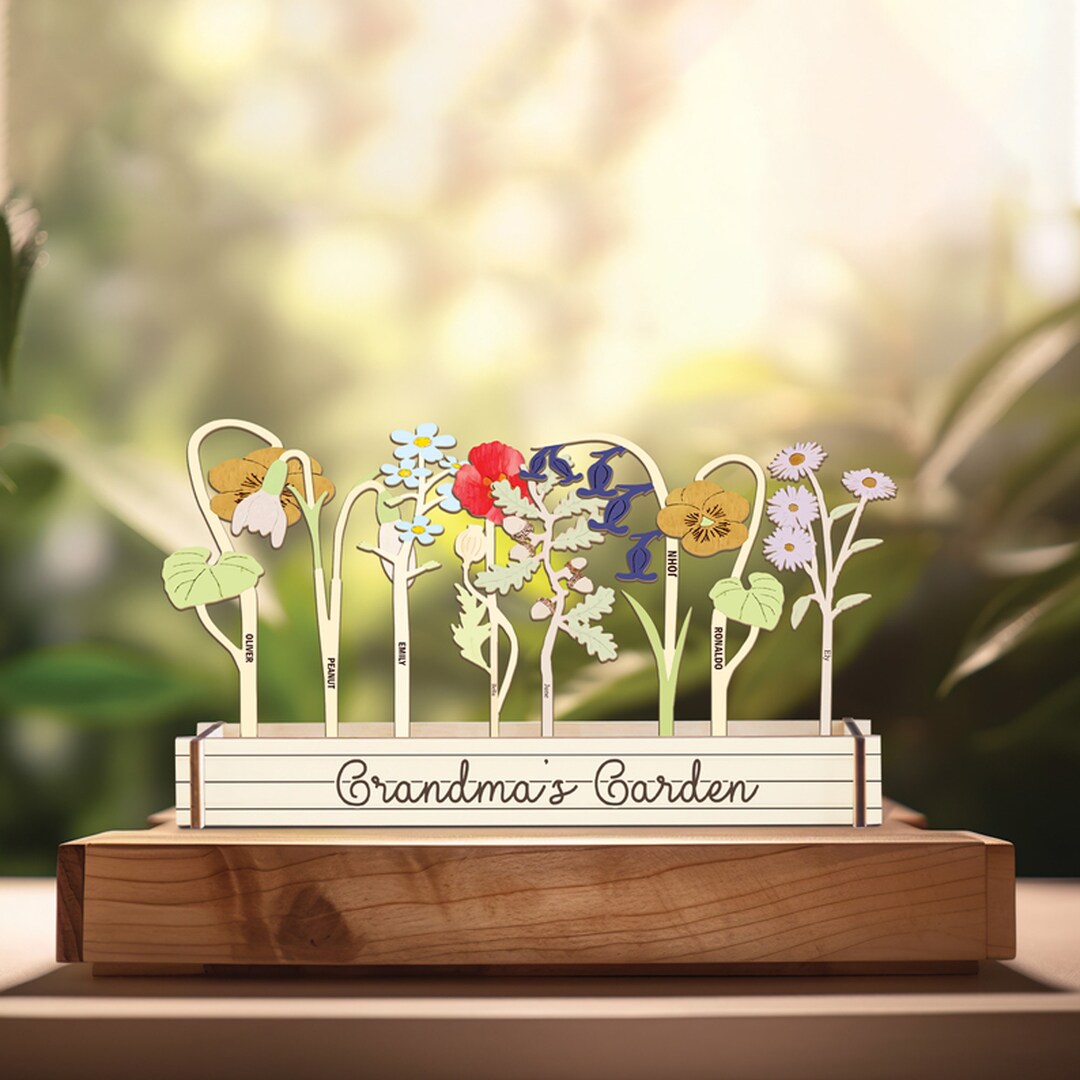 Custom Wood Birth Flower Garden - Gifts for Mom - Custom Wood Gifts ...