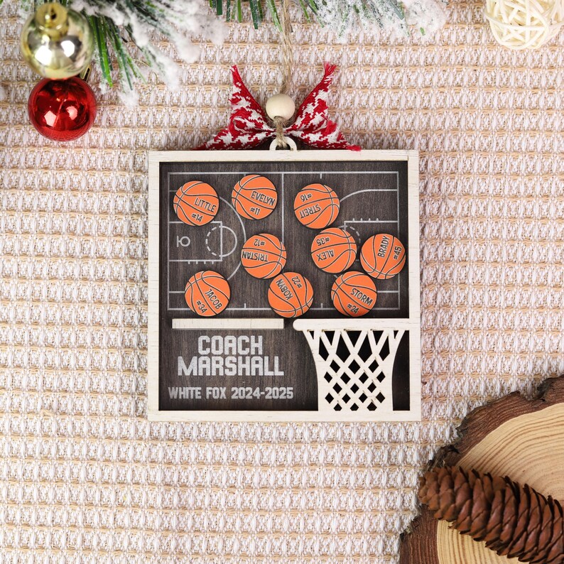 Personalized Basketball Coach Ornament, Custom Team Roster Wooden Gift ...