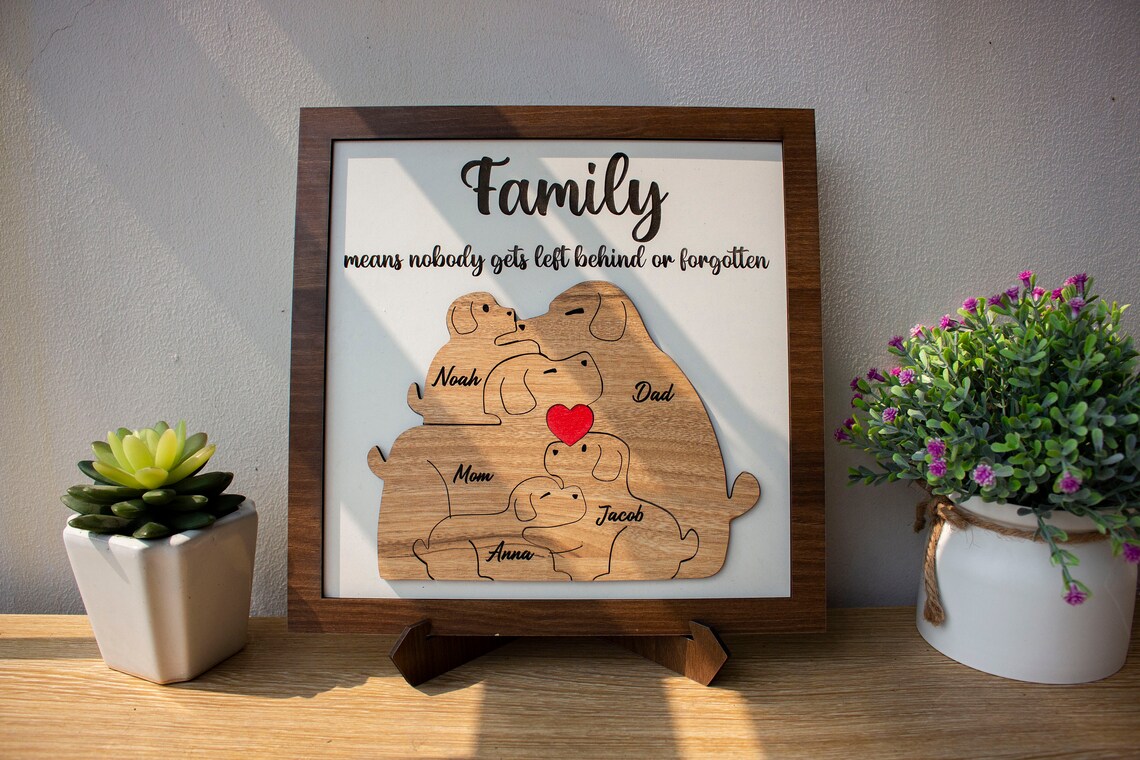 Wooden Dog Family Sign Engraved Family Name Sign, Family Keepsake Gift ...