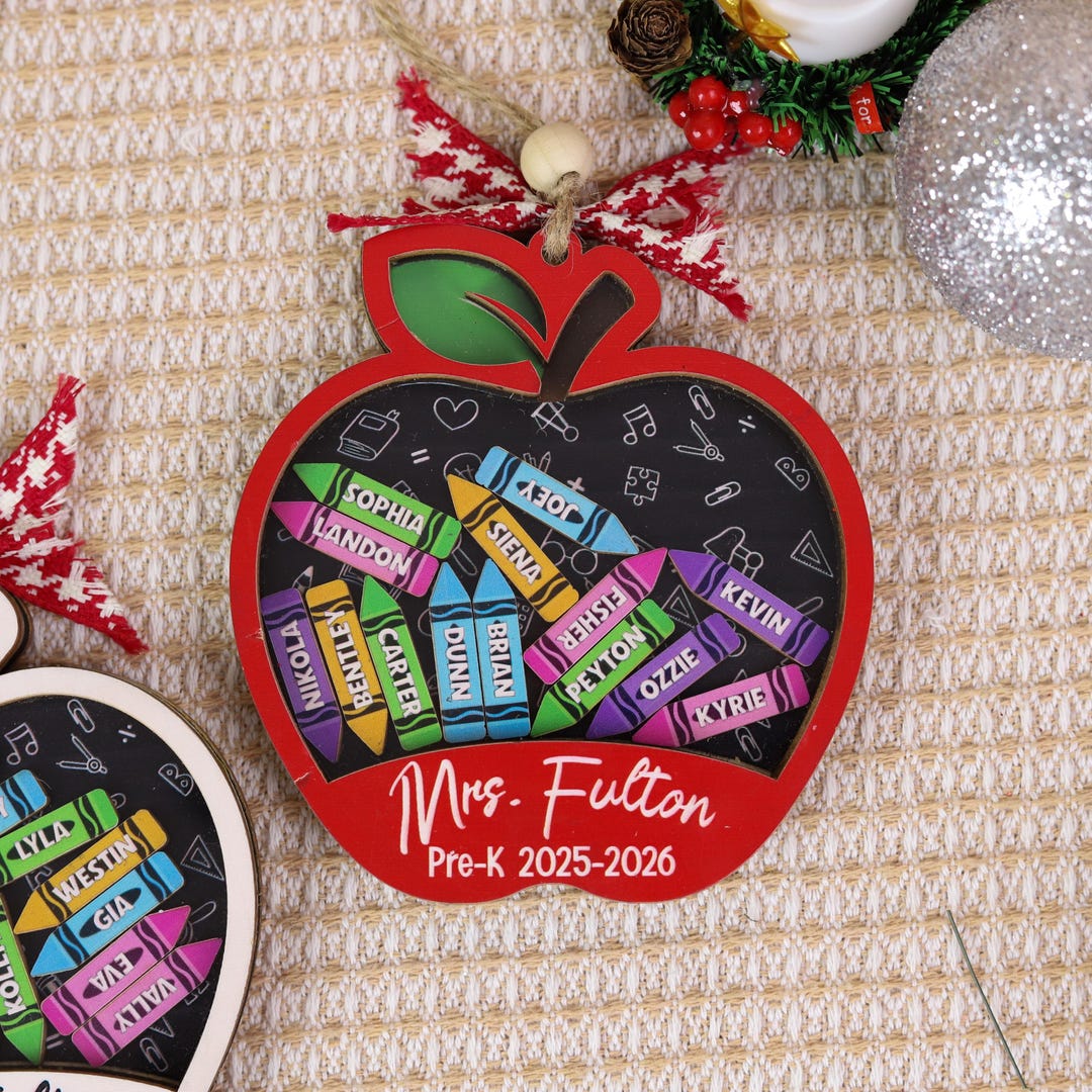Personalized Teacher Retirement Ornament, Custom Student Names Apple ...