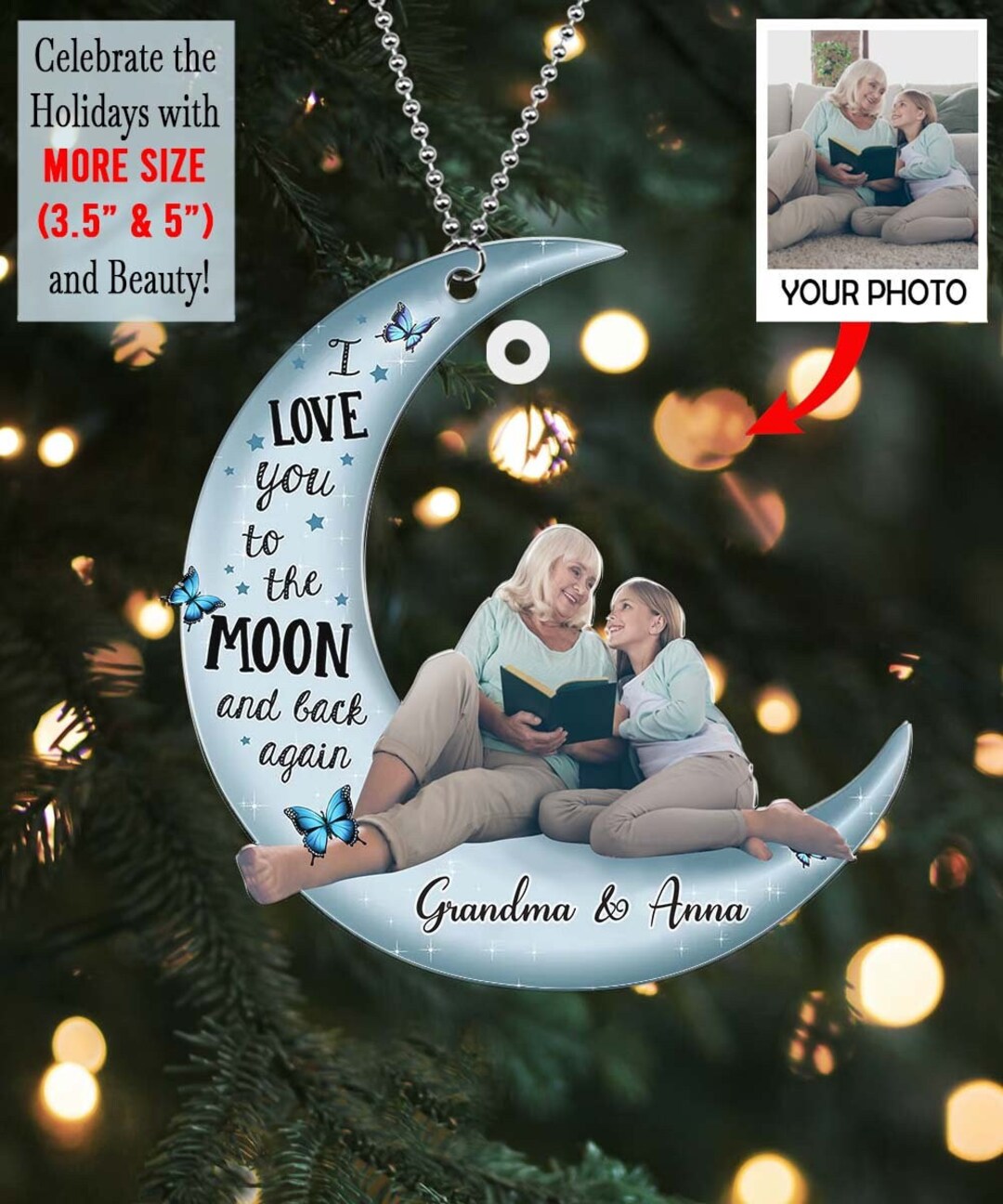 Custom Photo I Love You to the Moon and Back Ornament, Christmas Gift ...