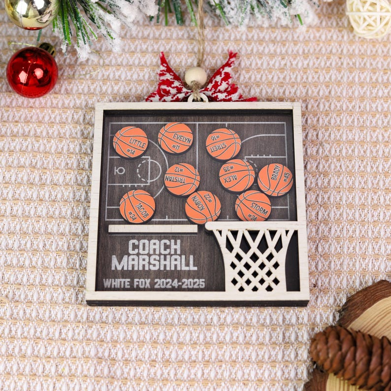 Personalized Basketball Coach Ornament, Custom Team Roster Wooden Gift ...