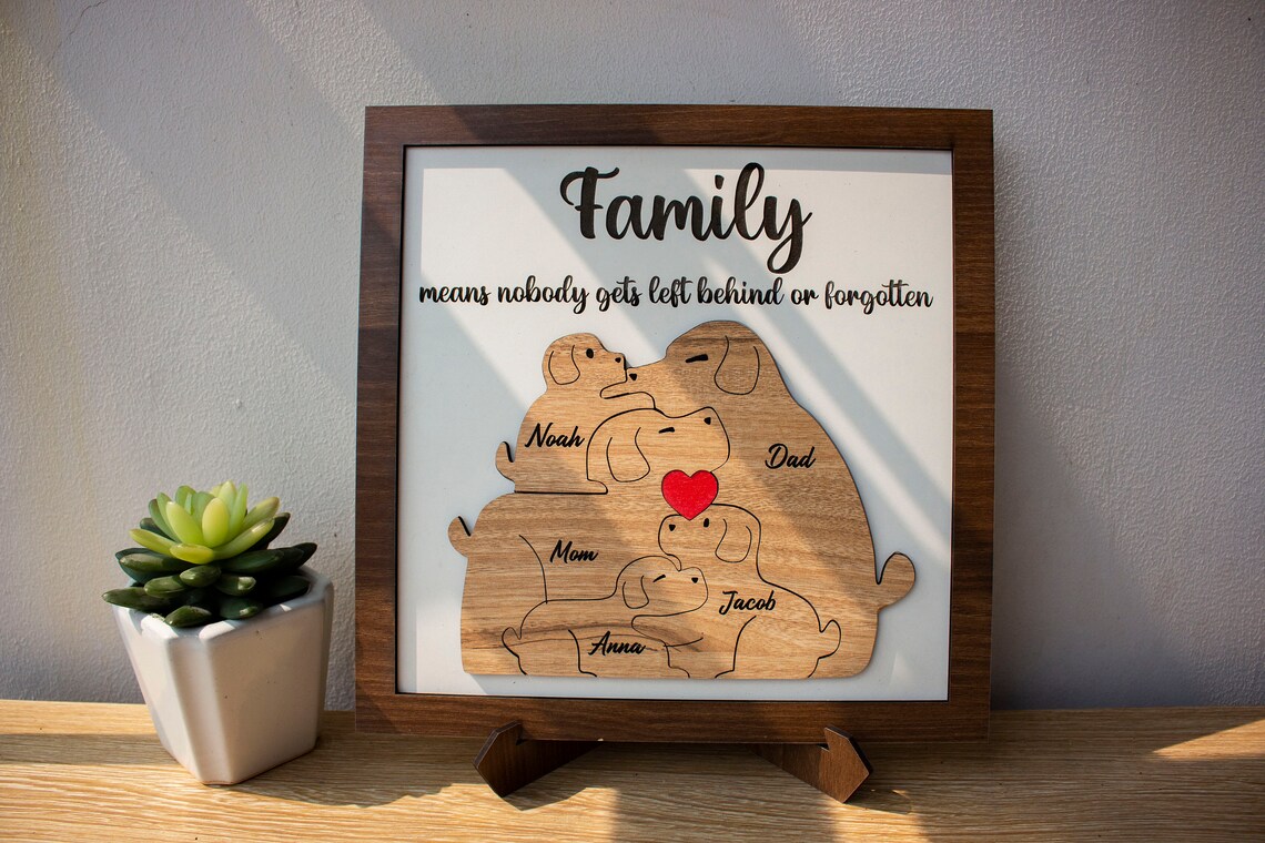 Wooden Dog Family Sign Engraved Family Name Sign, Family Keepsake Gift ...