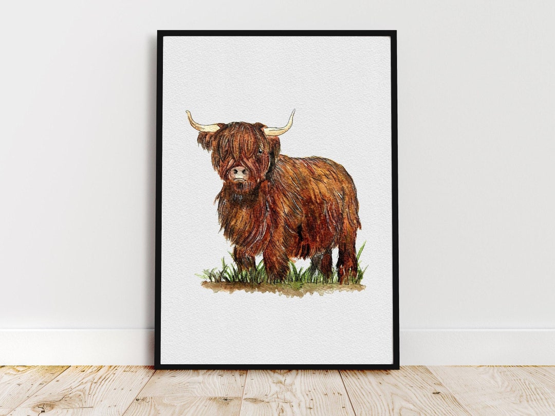Highland Cow Watercolour Art Print, Scottish Highland Cattle Print ...