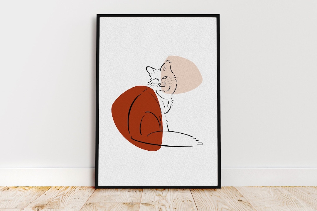 Red Fox Line Art Print - Abstract Terracotta Wildlife Decor - Cream ...