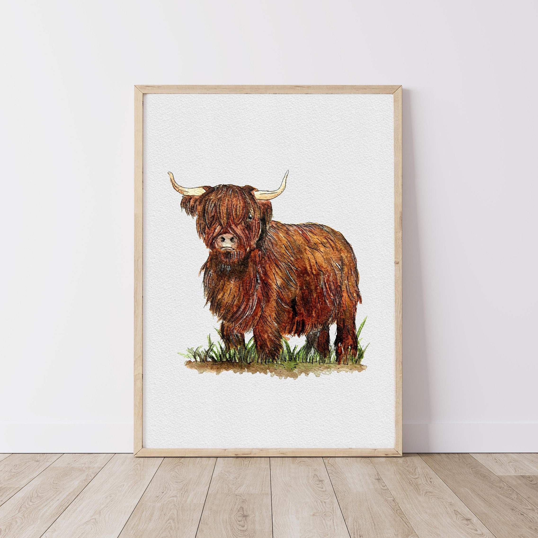 Highland Cow Watercolour Art Print, Scottish Highland Cattle Print ...