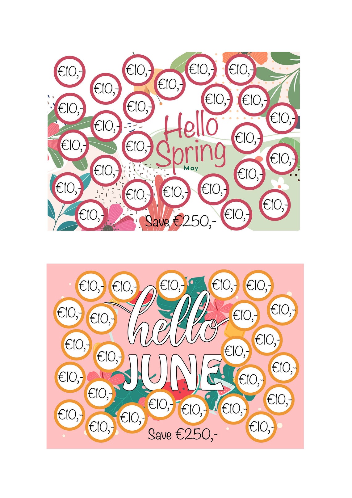 A6 Monthly Savings Challenge Printable Calendar Budget Bundle Euros - Etsy