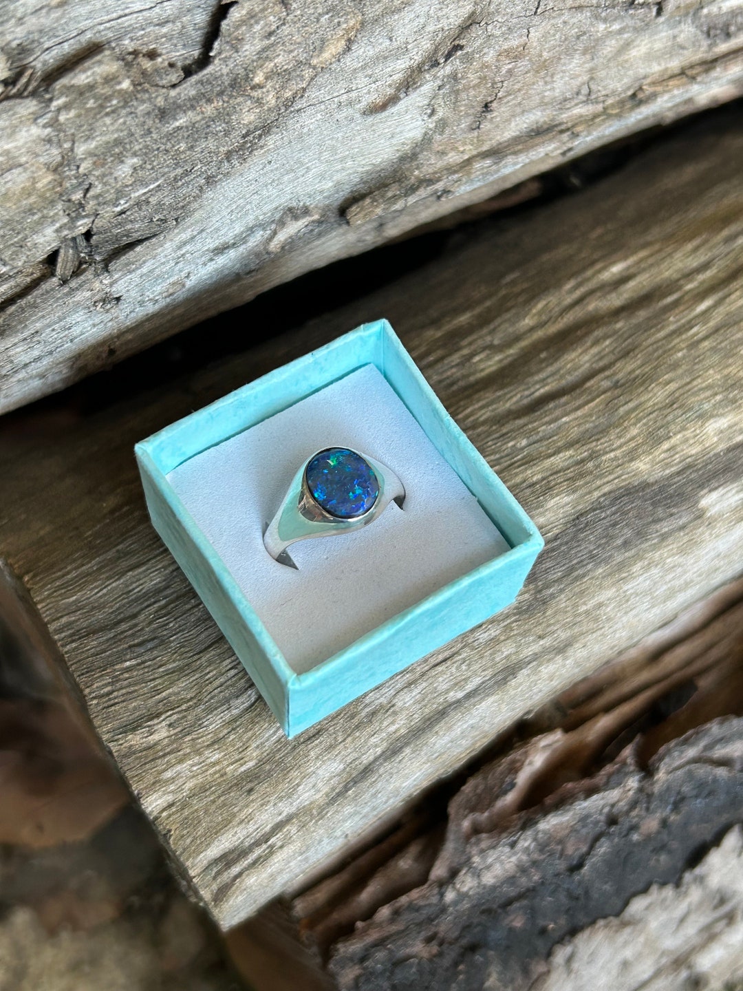 Lightning Ridge Opal Ring Silver Size 8.5 Dark Blue Opal NO1049 - Etsy