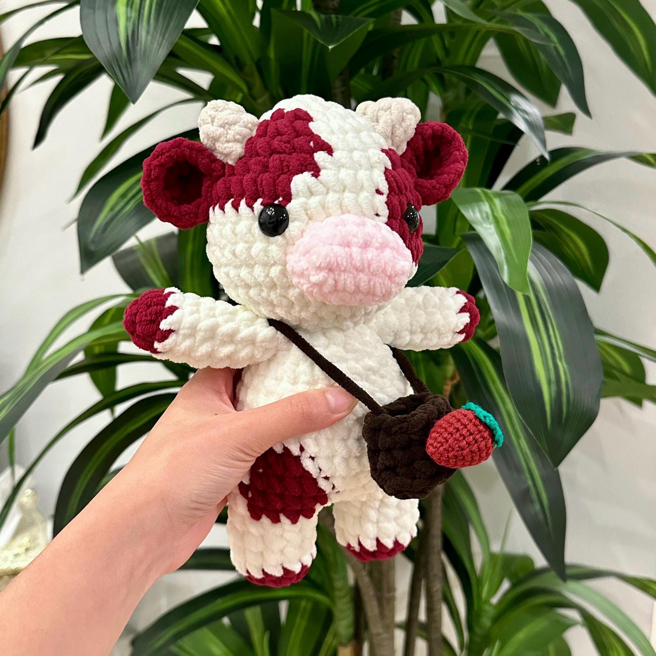 Crochet Raspberry Cow Plush: Handmade Stuffed Animal Toy - Etsy