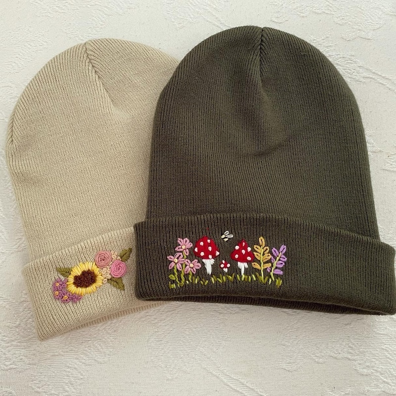 Hand Embroidered Beanie - Etsy