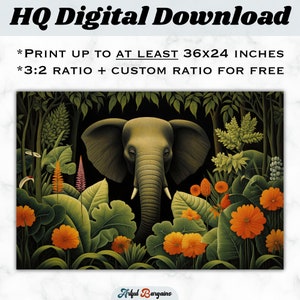 Henri Rousseau Art Print, Elephant Art Print, Exotic Jungle Art ...