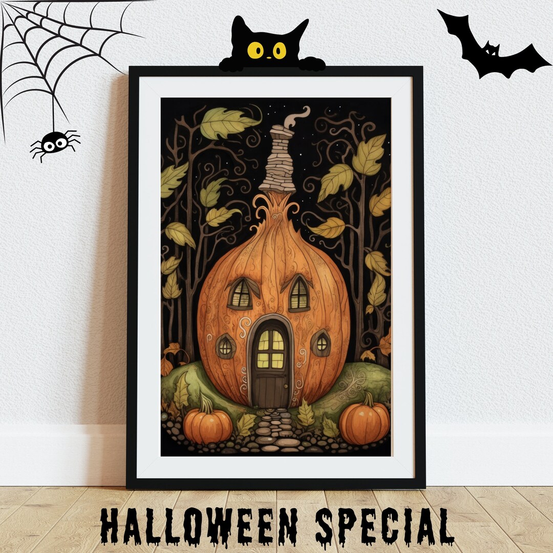 Pumpkin House Art Print, Digital Download, Whimsical Pumpkin Pixie ...