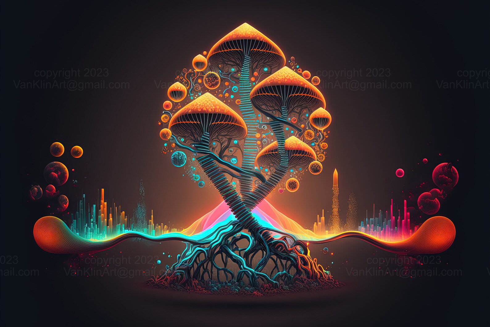Printable Neon Wall Art DNA Helix Psychedelic Tree of Life - Etsy