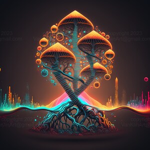 Printable Neon Wall Art, DNA Helix, Psychedelic, Tree of Life, Digital ...