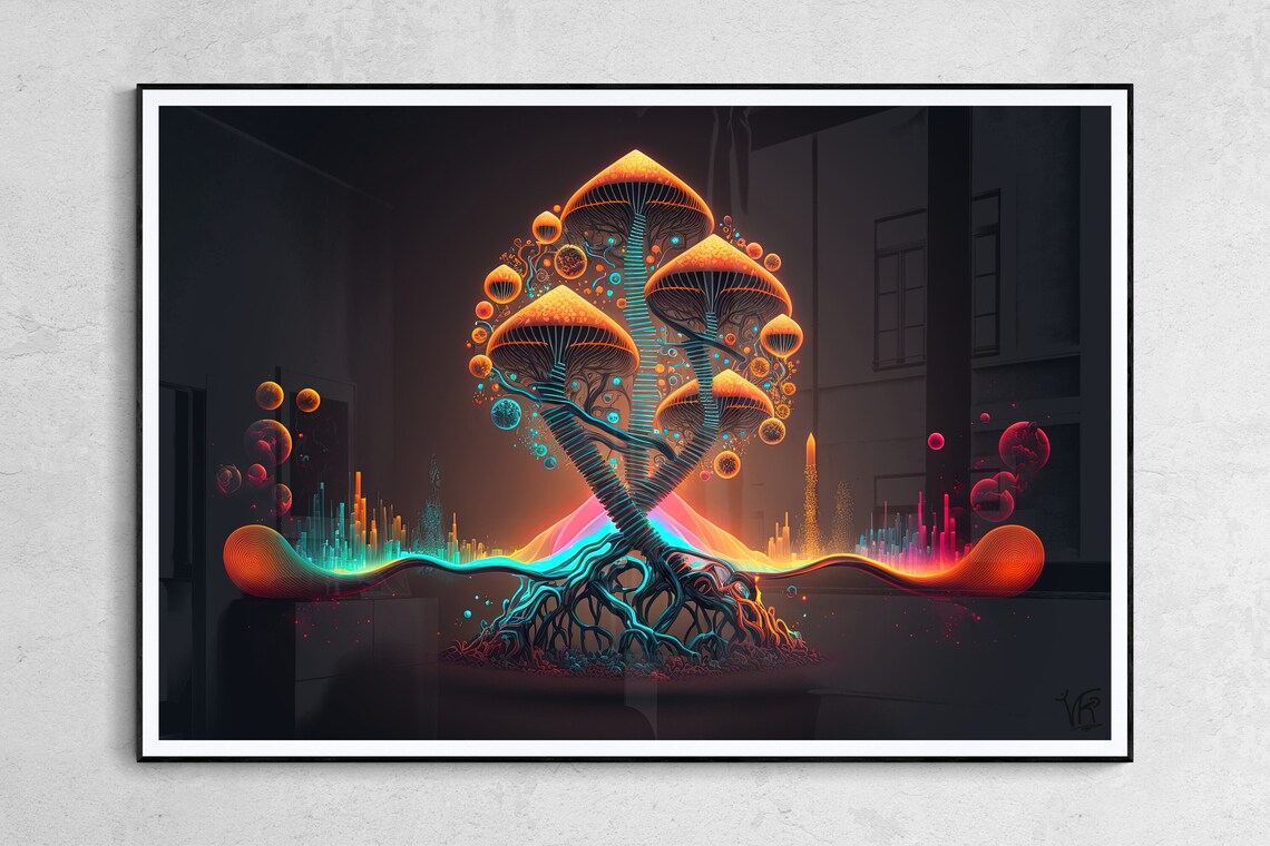 Printable Neon Wall Art DNA Helix Psychedelic Tree of Life - Etsy