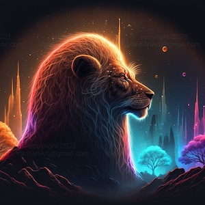 Printable Neon Wall Art, Colorful Lion Print, Neon Art, Neon Animal ...