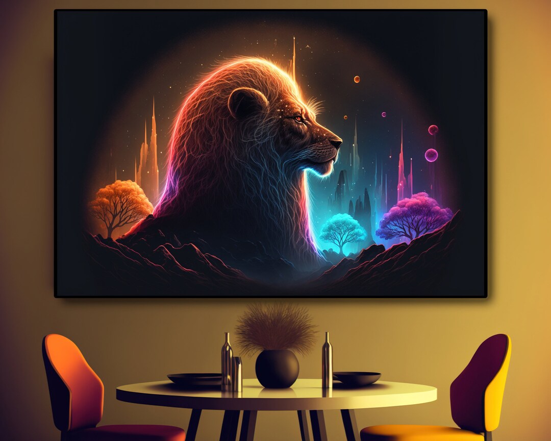 Printable Neon Wall Art, Colorful Lion Print, Neon Art, Neon Animal ...