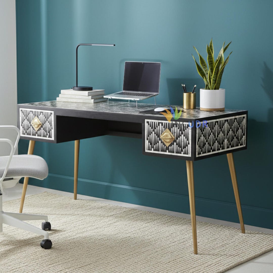 2 Drawer Bone Inlay Desk / Bone Inlay Furniture for Study, Work Desk - Etsy