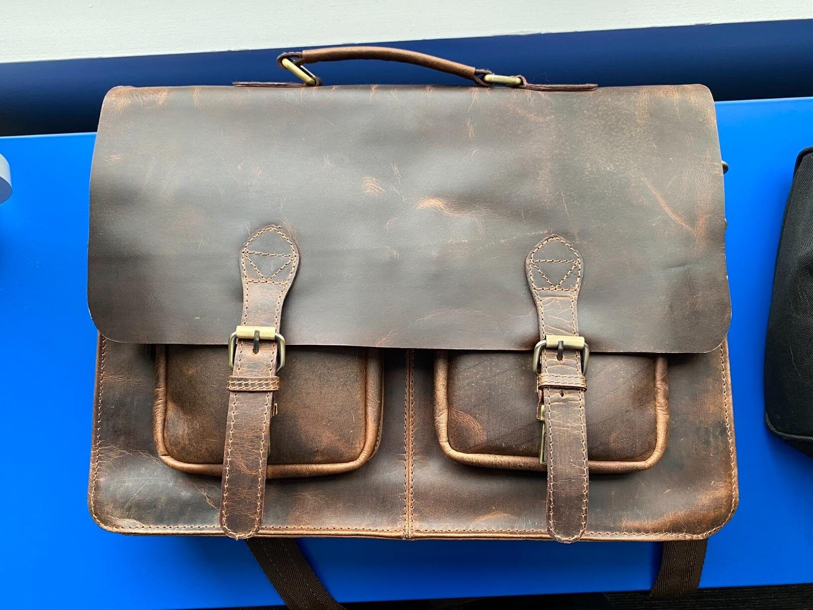 Retro Buffalo Hunter Leather Laptop Messenger Bag Office Briefcase ...