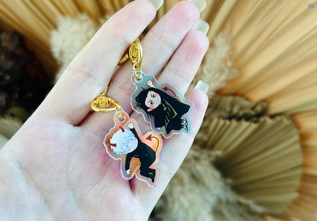 Cute Tiny Anime Acrylic Devilish Charms Rainbow Colorful Keychains ...