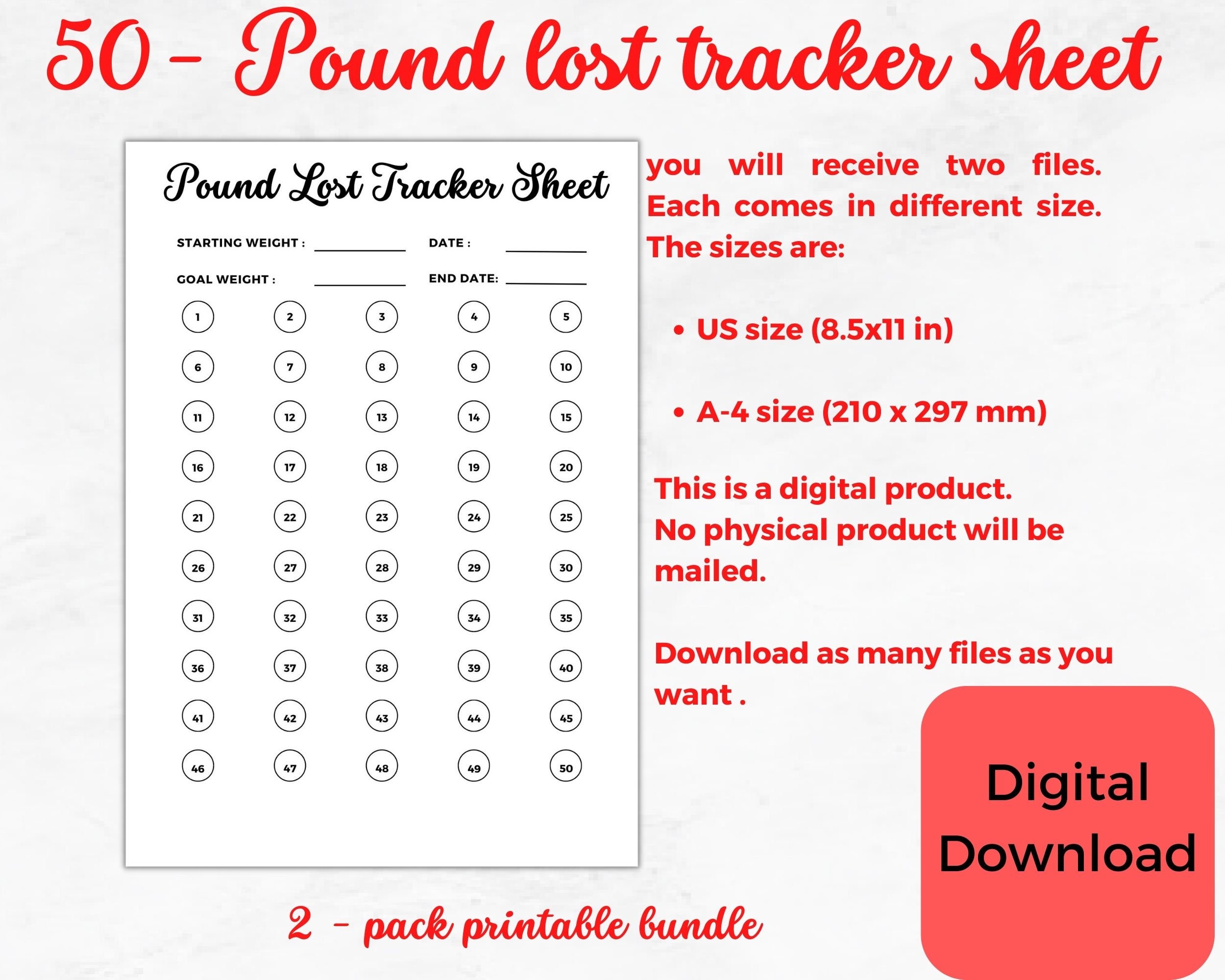 50 Pounds Weight Loss Tracker, Weight Loss Chart, Weight Loss Journal ...