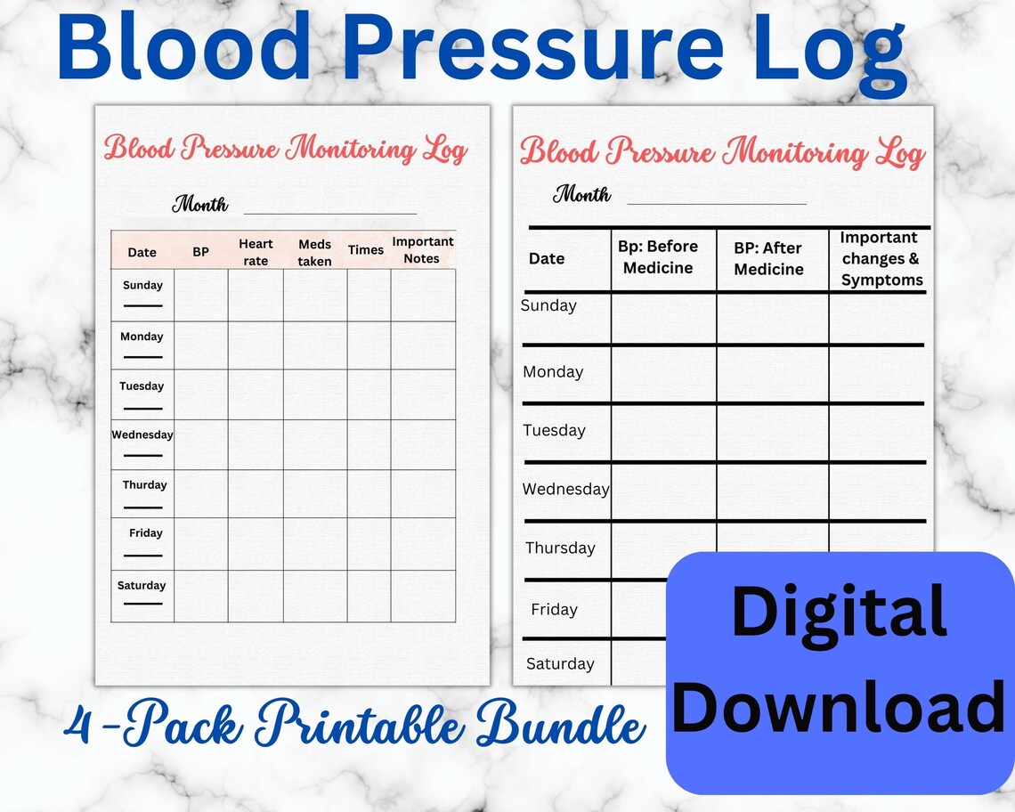 A-5 Size Monthly Blood Pressure, Blood Pressuretracker, BP Log Book ...