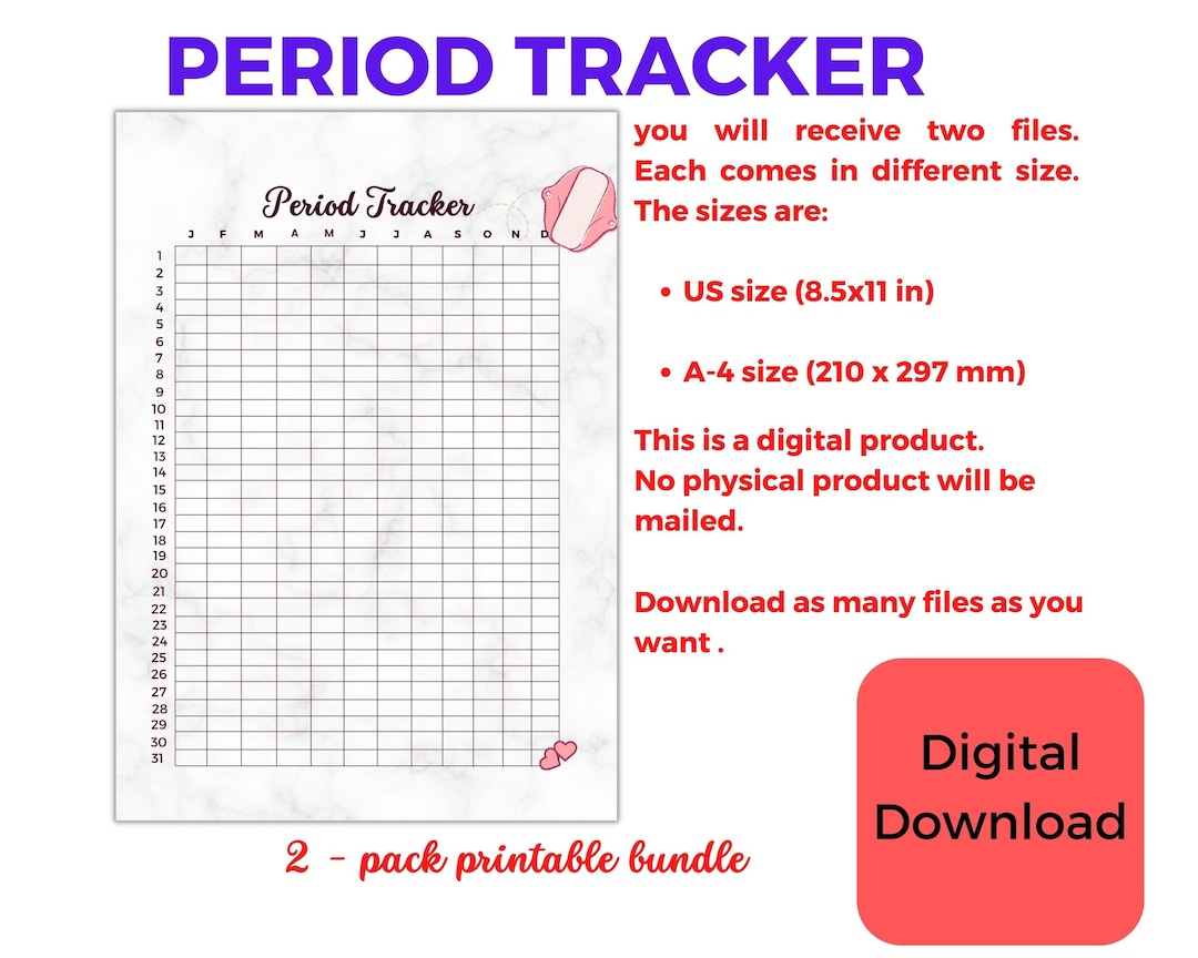 Period Tracker, Printable, Fertility Ovulation Tracker, Menstrual Cycle ...