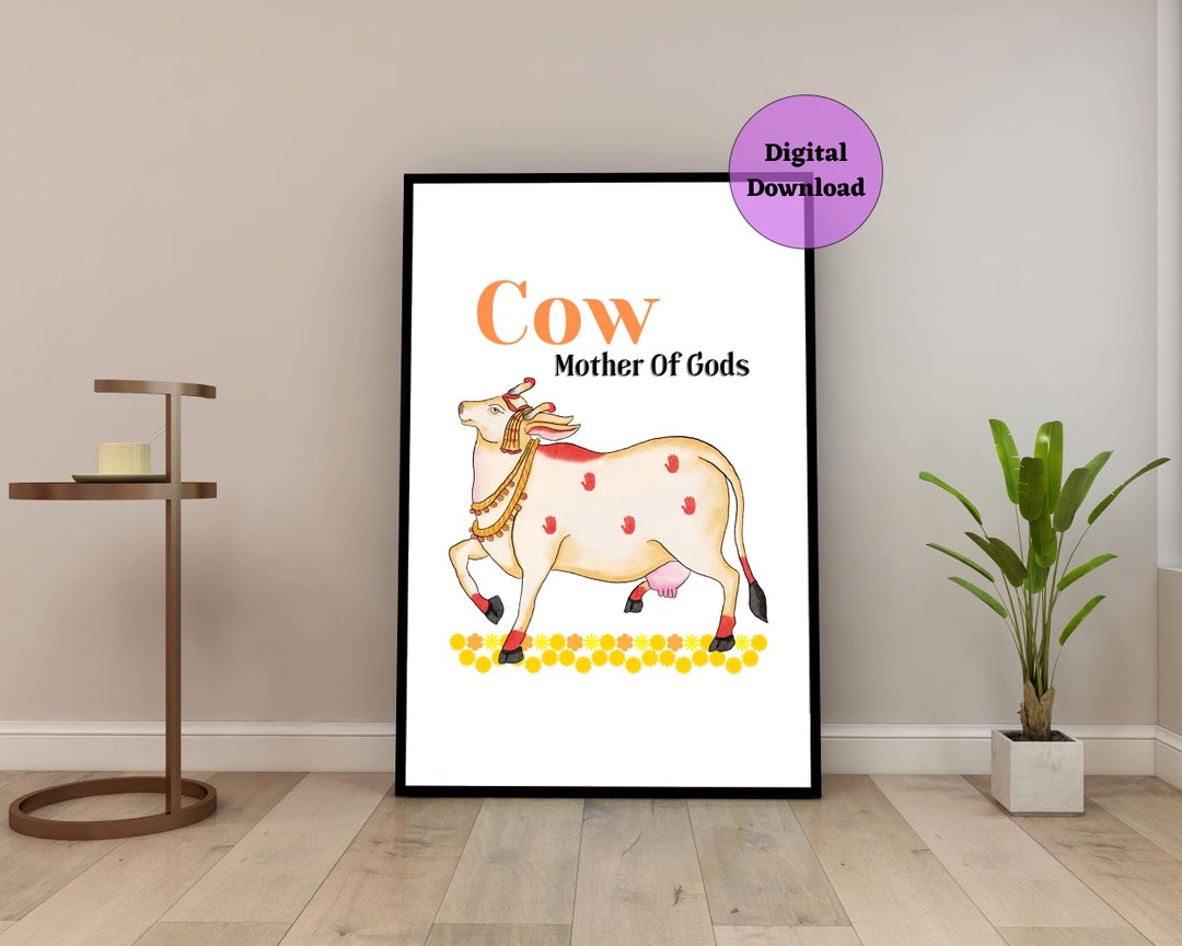 Indian Cow / Calf Mother of God Art, Digital Printable Wall Art, Folk ...