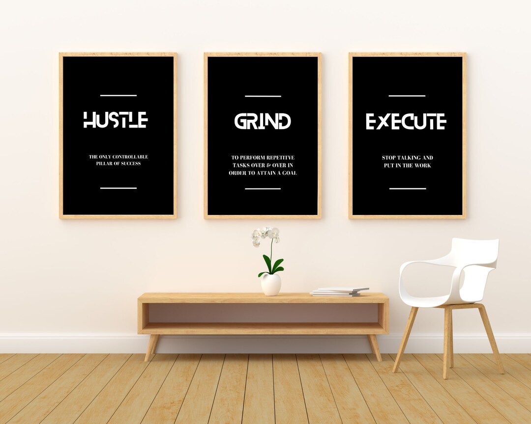 Hustle Grind Execute Print Set, Motivational Office Decor ... Hustle Grind Execute Print Set, Motivational Office Decor ...