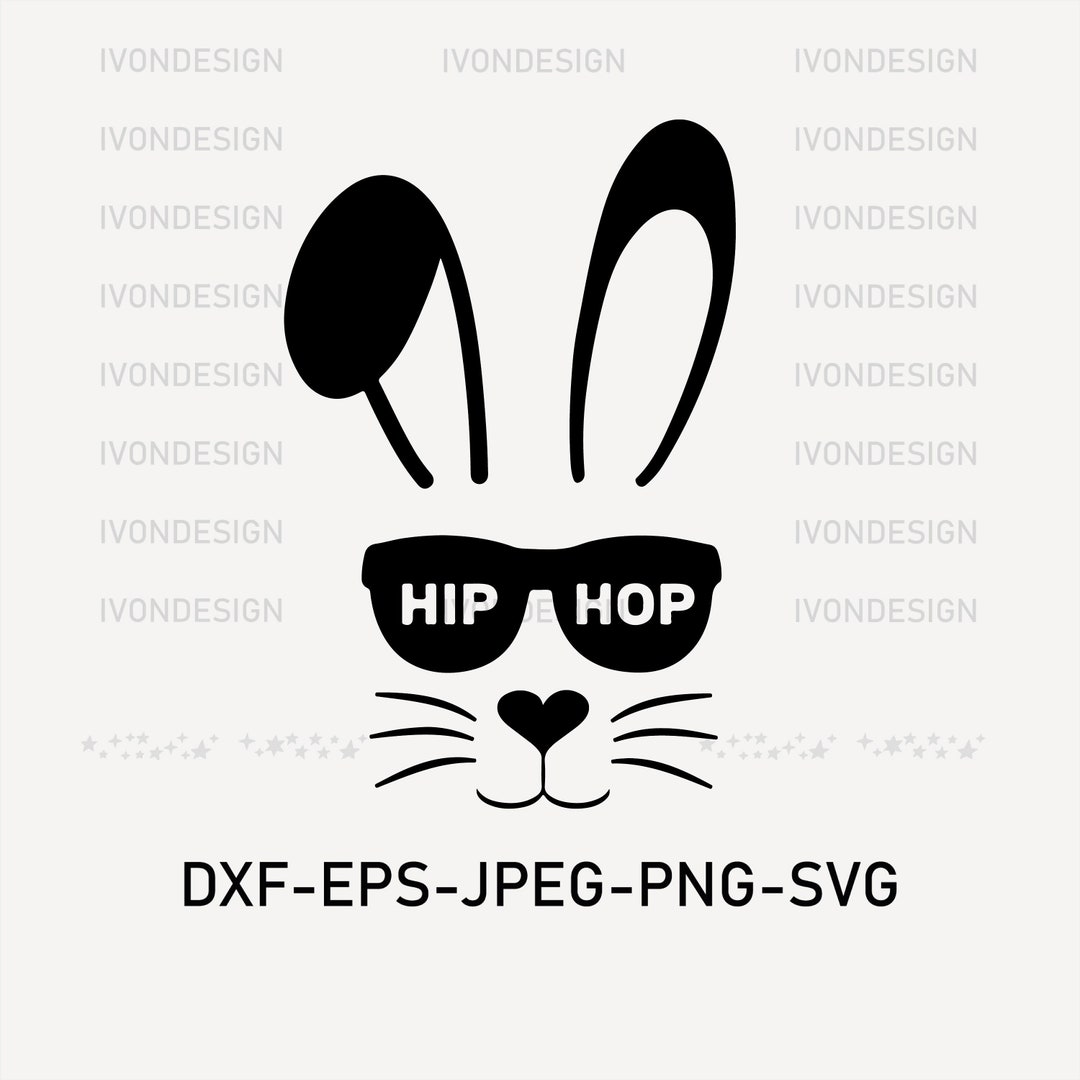 Bunny Face With Sunglasses SVG, Funny Easter SVG, Hip Hop SVG, Spring ...